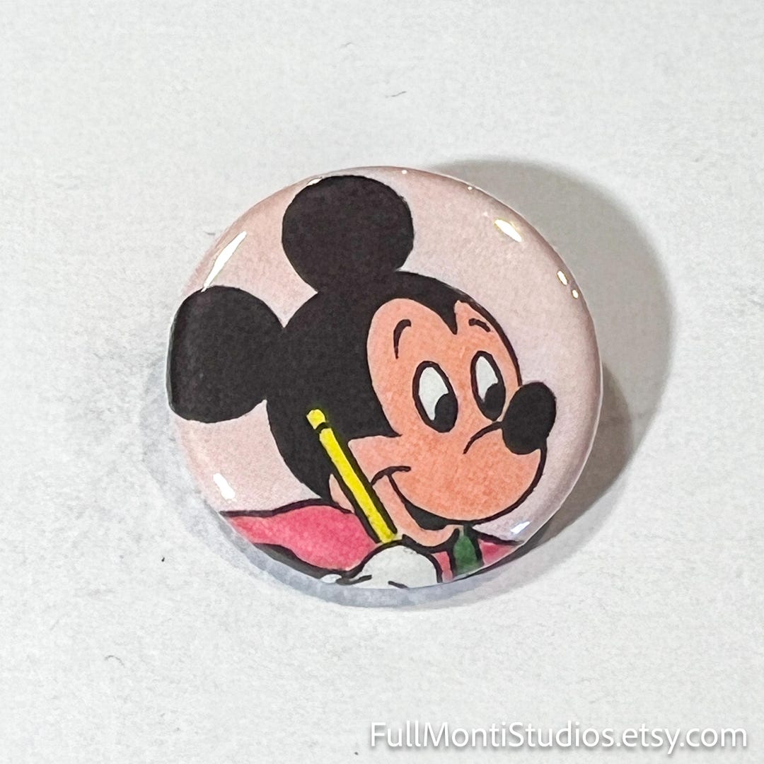 MICKEY MOUSE - 1.25" Pinback Button Handmade From Vintage Children's ...