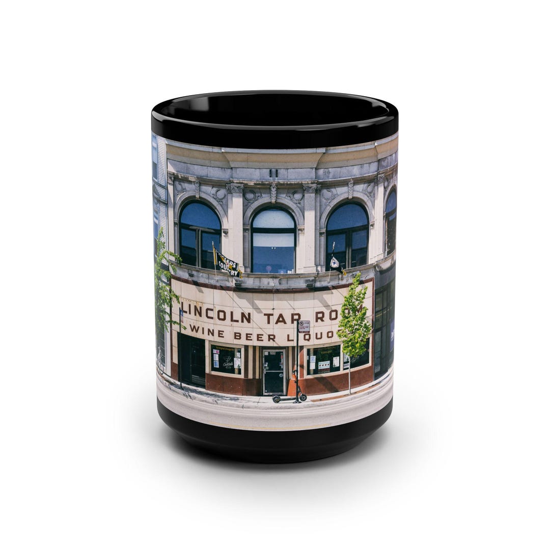 LINCOLN TAP ROOM, Chicago Sign Photography, Black Mug, 15oz Ceramic ...