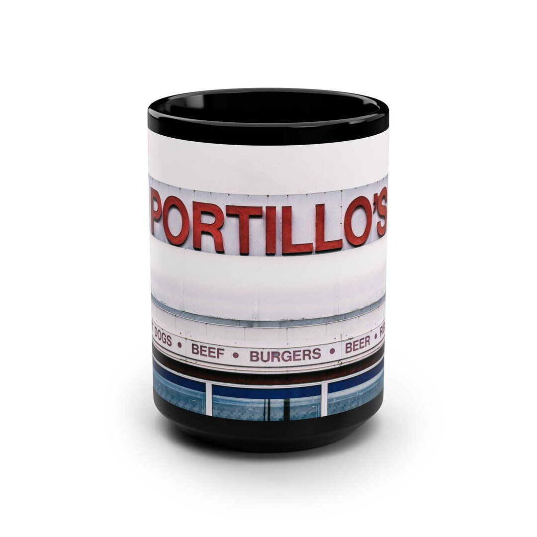 PORTILLO'S HOT DOGS Sign Photography, Black Mug, 15oz - Ceramic Coffee ...
