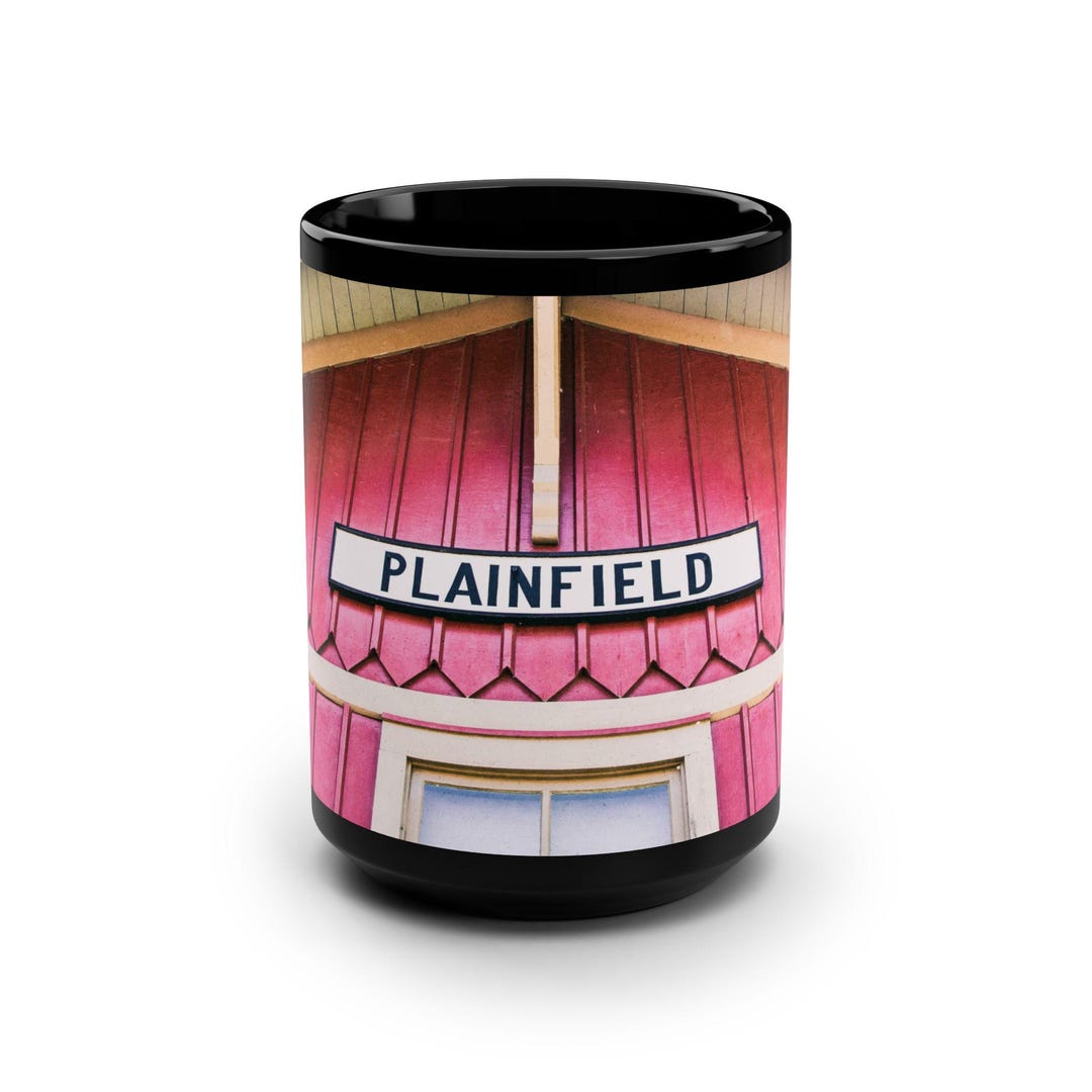 PLAINFIELD, ILLINOIS Sign Photography, Black Mug, 15oz - Ceramic Coffee ...