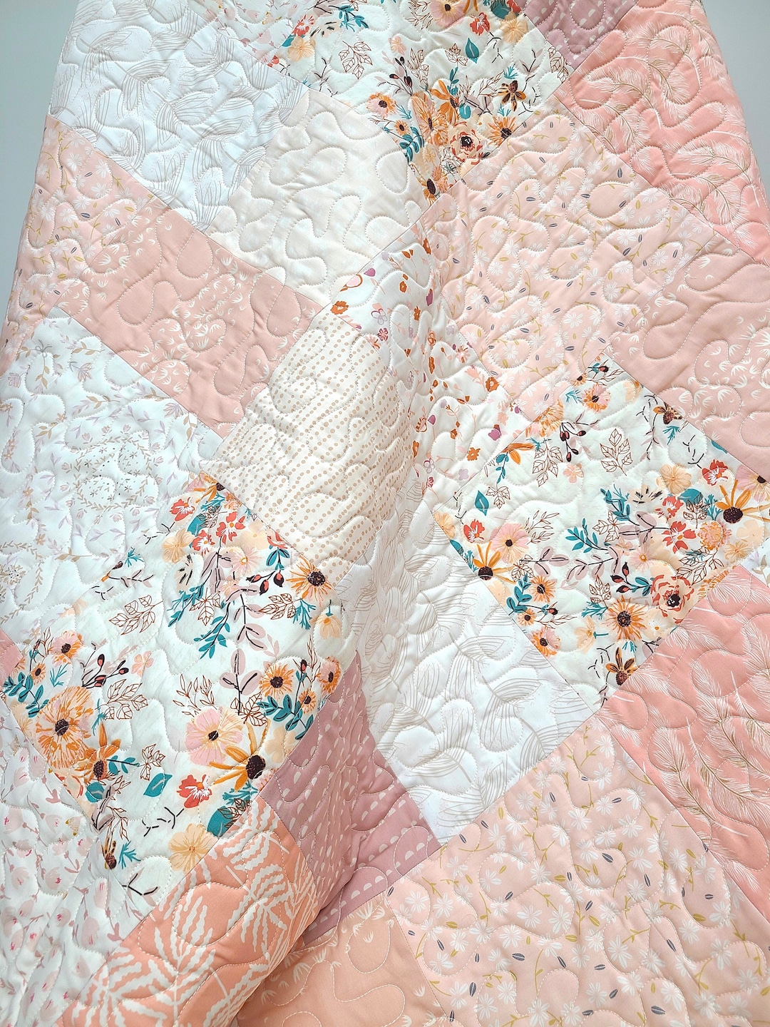 Handmade Farmhouse Baby Girl Quilt: Pink Patchwork Crib Blanket - Etsy