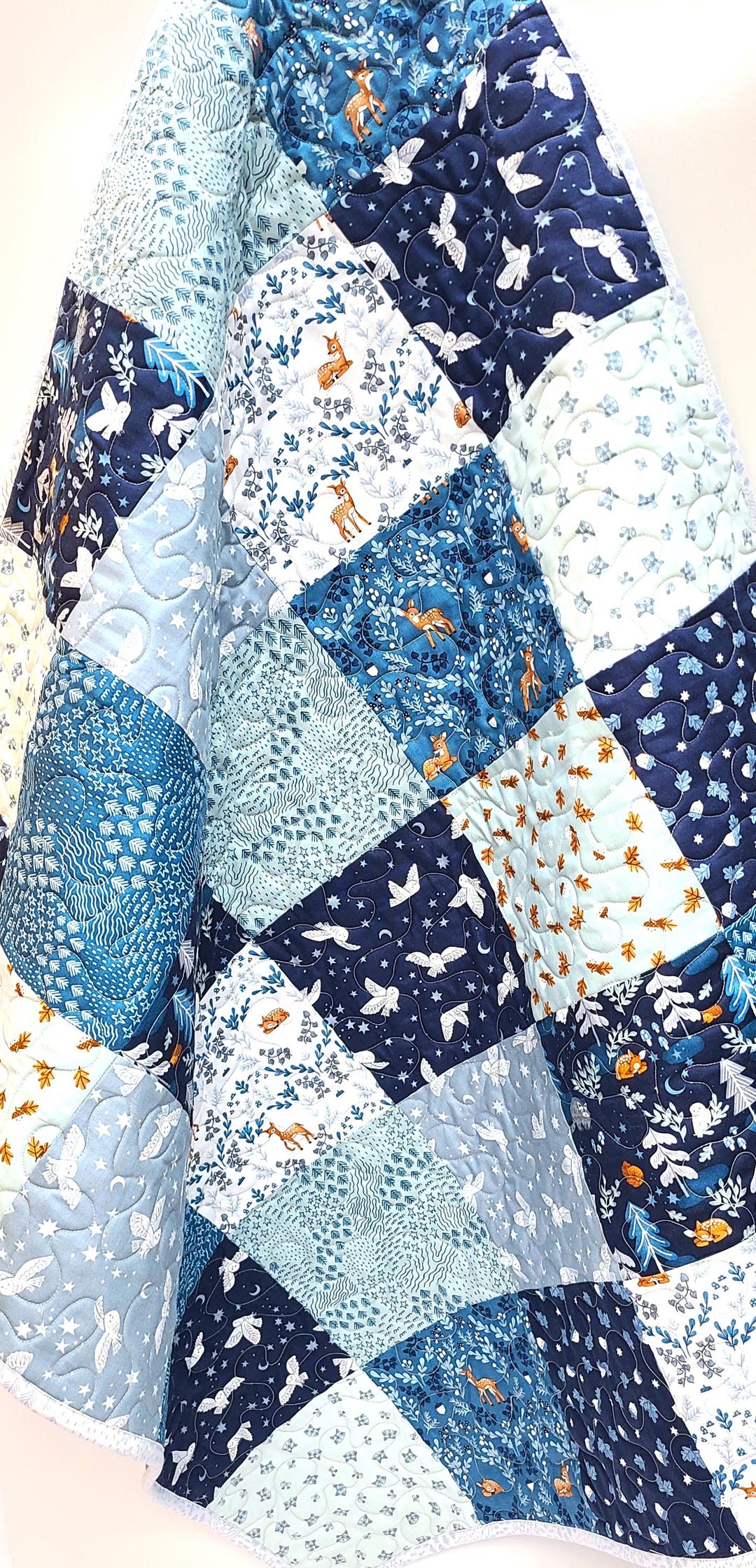 Baby Boy Quilt, Twilight Creatures, Shades of Blue, Navy, Woodland ...