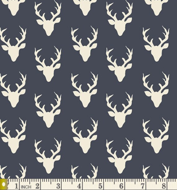 Cotton Fabric Navy Blue Elk Antler Art Gallery Fabric | Etsy