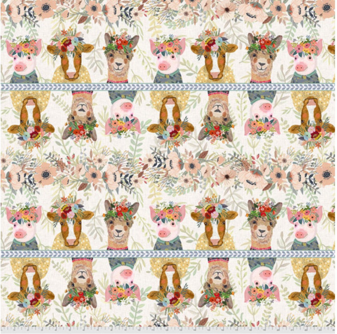 Farm Animal Fabric, Boho Farm, Farm Friends, Border Panel, Mia Charro ...