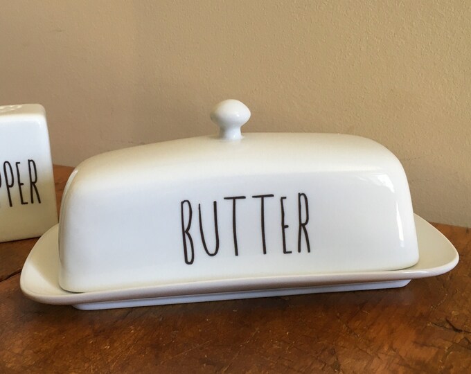 White Ceramic Butter Dish, Farmhouse Style Butter Dish, FREE Shipping ...