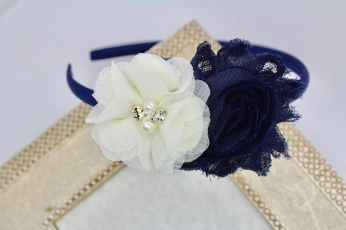 Navy Blue Flower Girl Hair Clip Navy Blue and Ivory Flower | Etsy