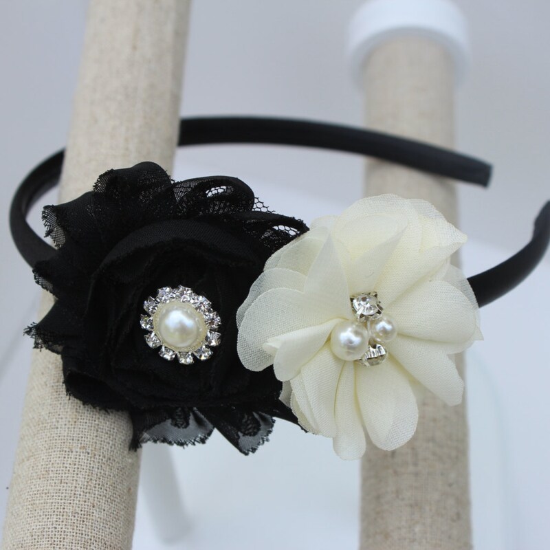 Headband Black White Flower - Etsy