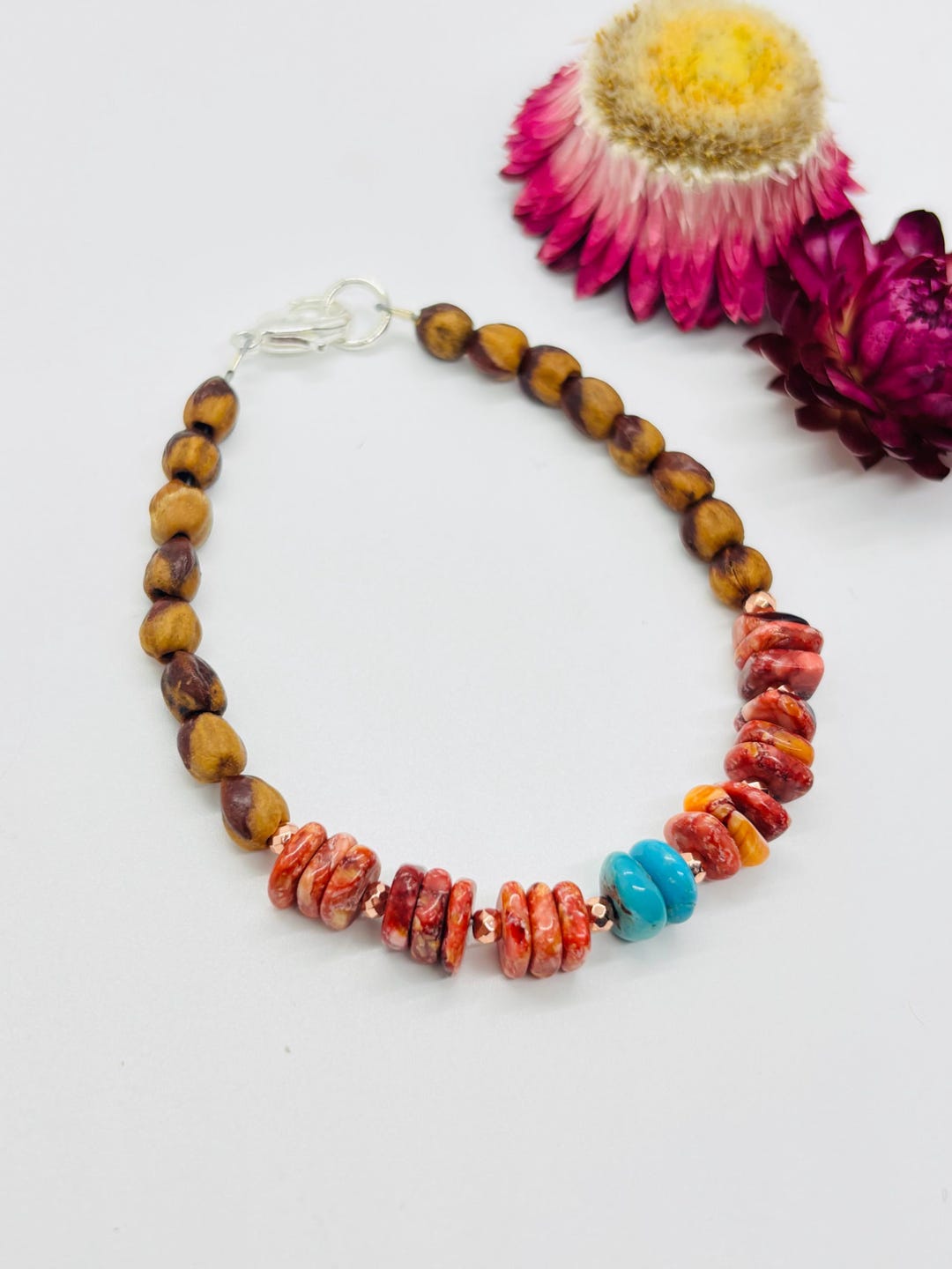 8 Turquoise Red Spiny Oyster Juniper Berry Seed Bracelet - Etsy