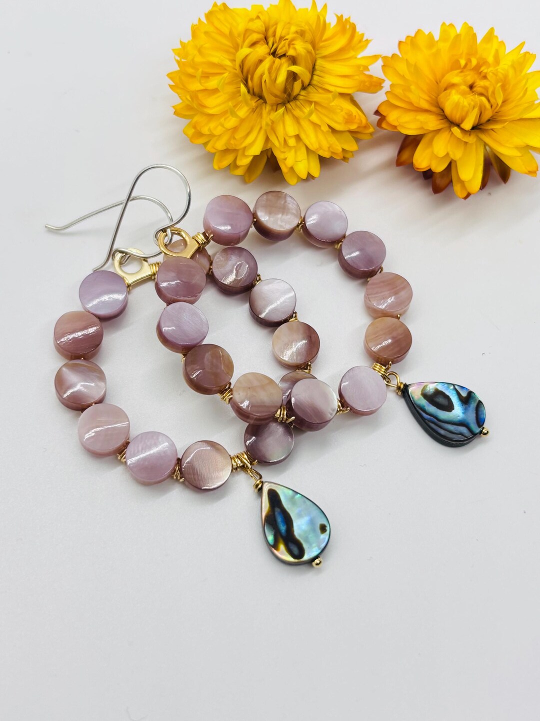 3.25” Pink Mussel + Abalone Shell Drops - Etsy