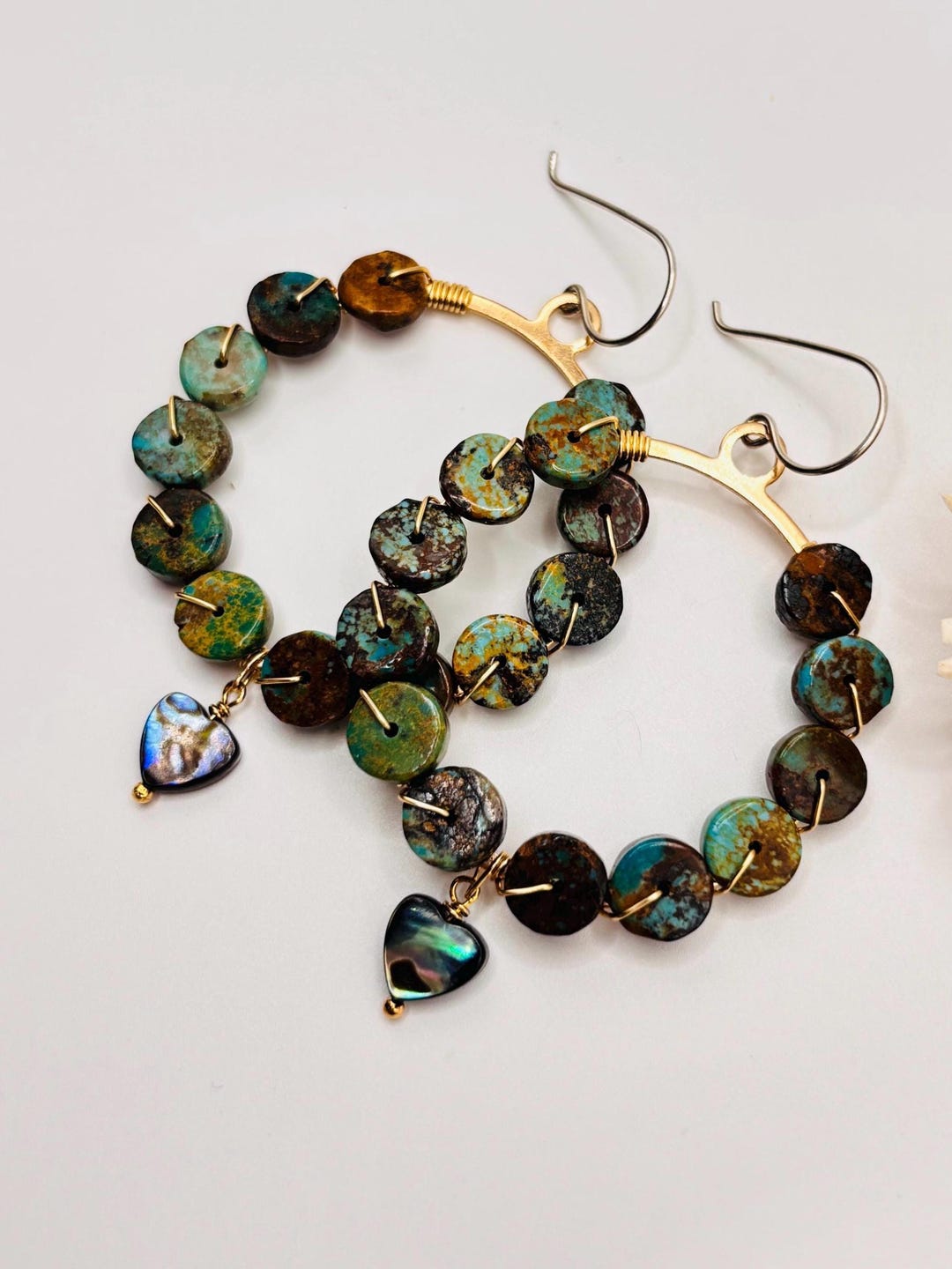 3.25” Turquoise + Abalone Shell Drops - Etsy