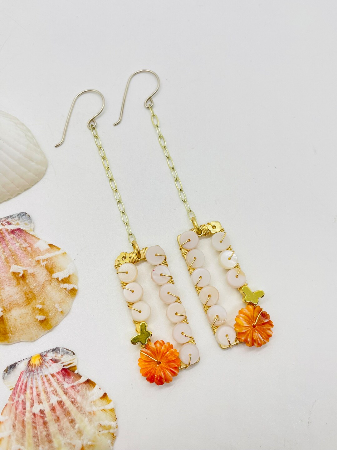 4 Butterflies Flowers Pink Mussel Shell - Etsy