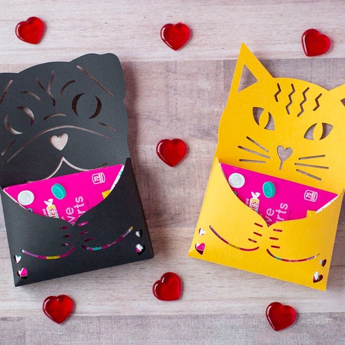 Cat Candy Holder Pocket Card Candy Holder Valentine SVG File - Etsy