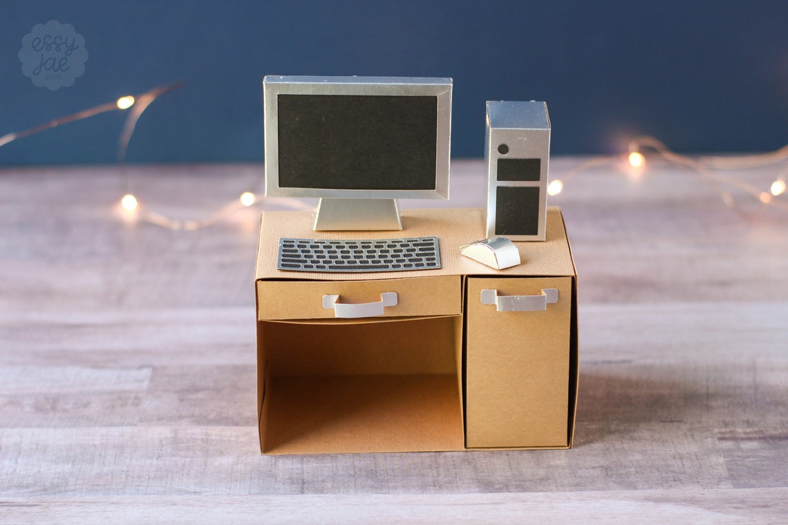 3D Computer and Computer Desk SVG Cut File Gift Card Holder - Etsy