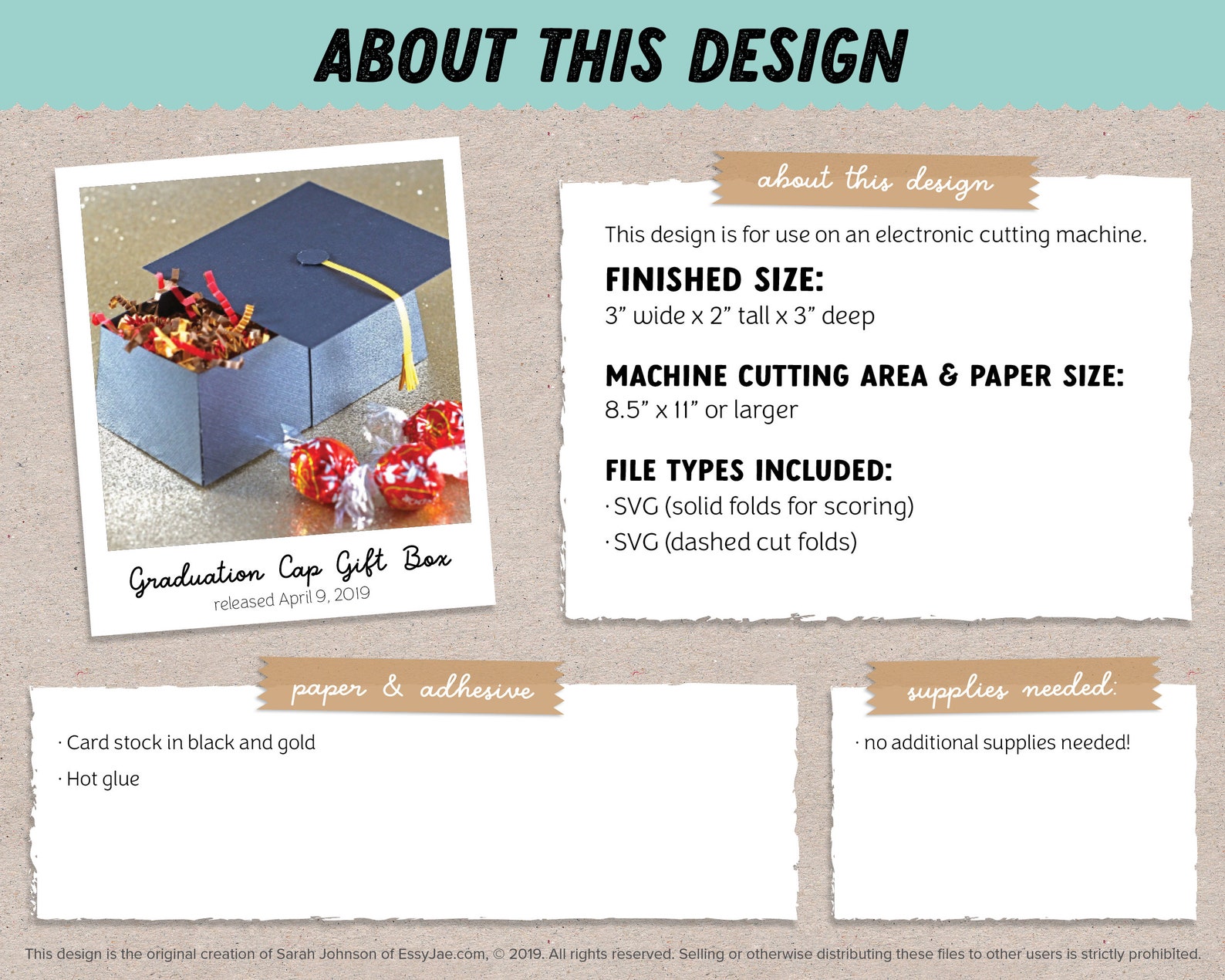 SVG File: 3D Graduation Cap Gift Box / Favor Box / Treat Box With Paper ...