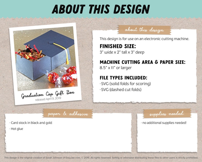 SVG File: 3D Graduation Cap Gift Box / Favor Box / Treat Box With Paper ...