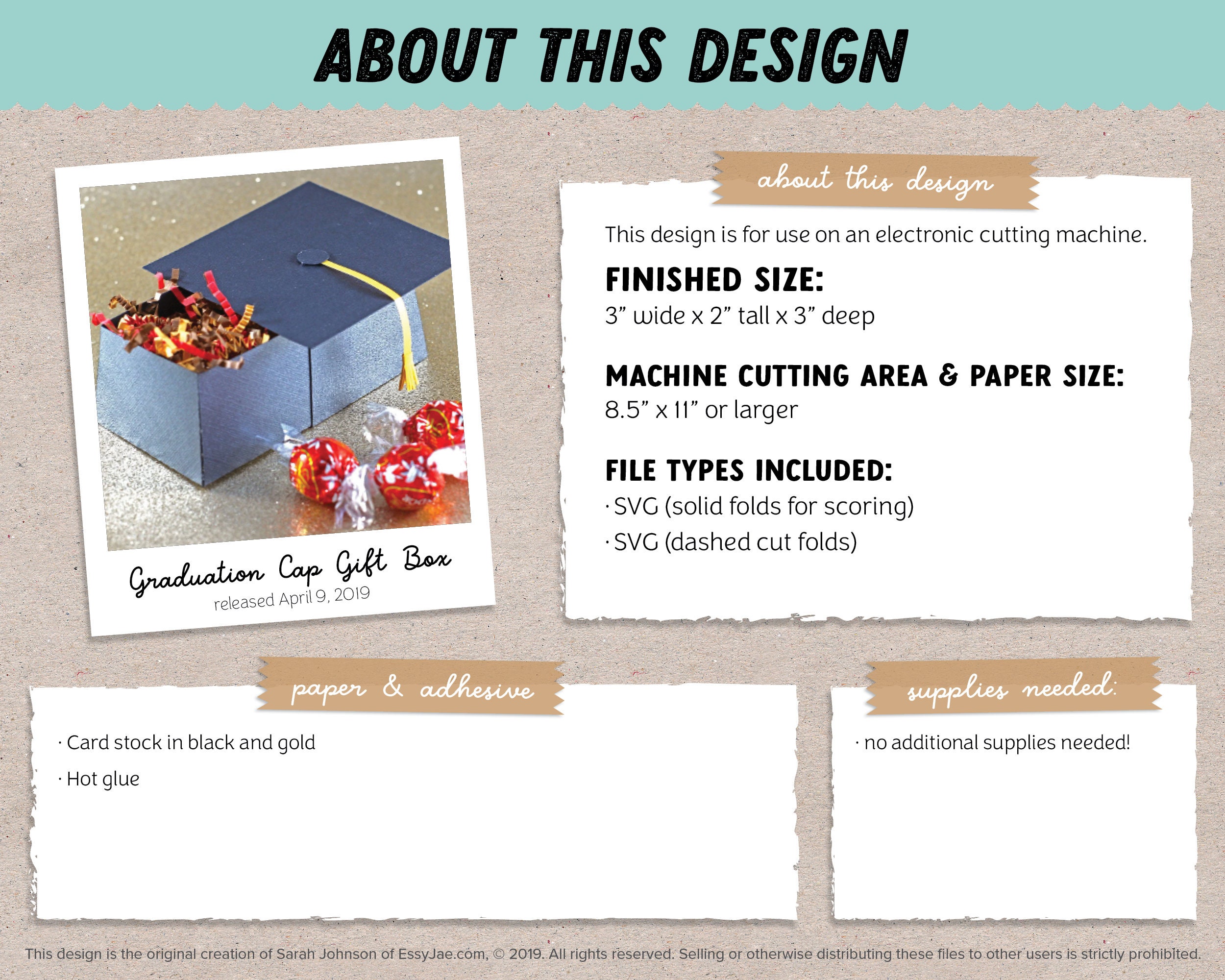 SVG File: 3D Graduation Cap Gift Box / Favor Box / Treat Box With Paper ...