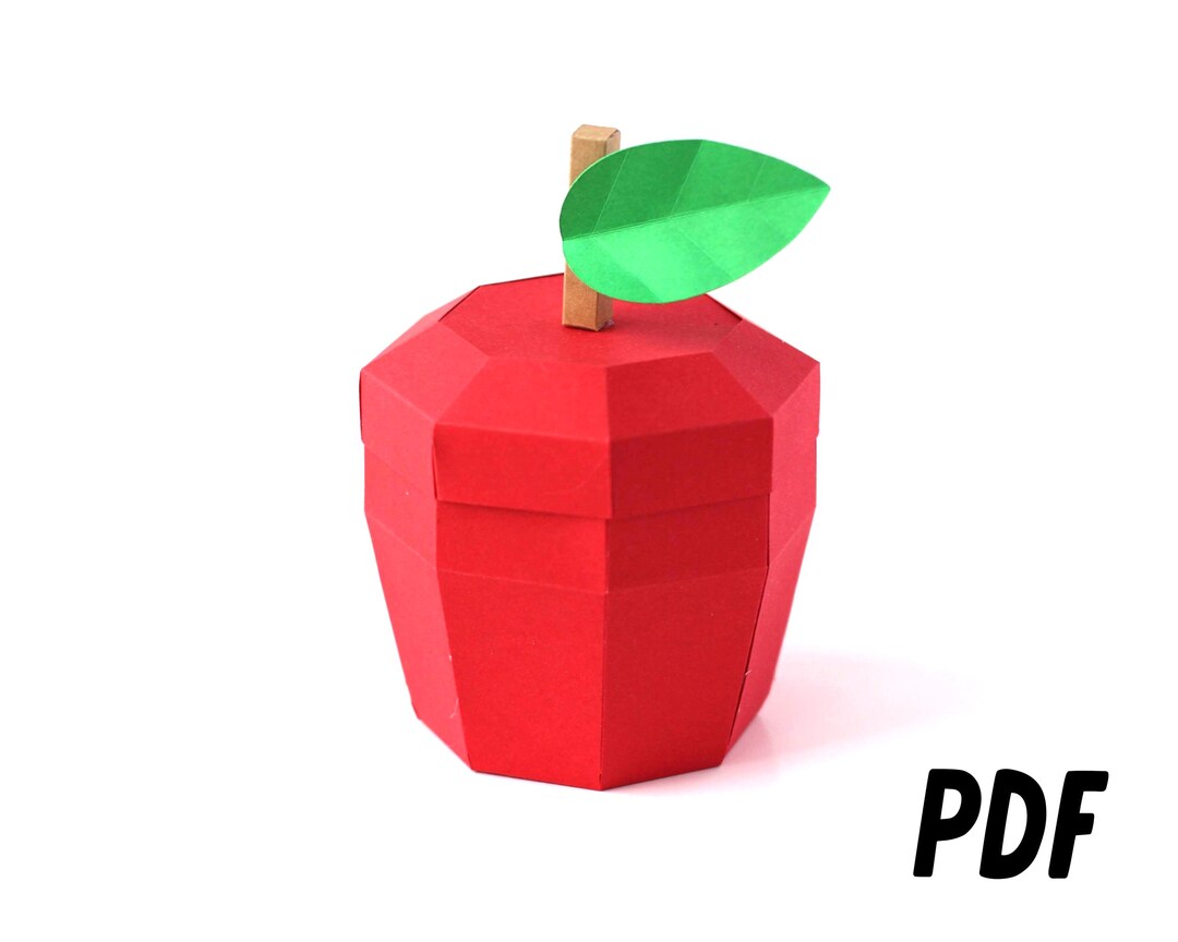 3D Apple Gift Box PDF Template for Cutting by Hand, 3D Apple PDF Paper ...