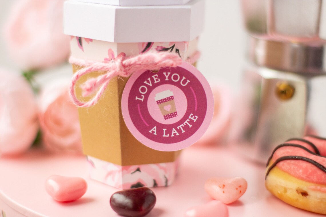 Mini 3D Coffee Cup Valentines + Love You A Latte Tags, Mini 3D Coffee ...