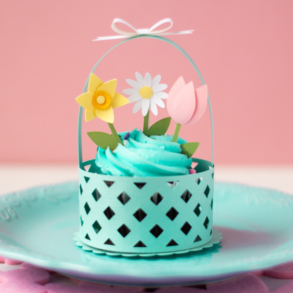 Basket Cupcake Wrappers SVG With Flower Cupcake Toppers SVG - Etsy