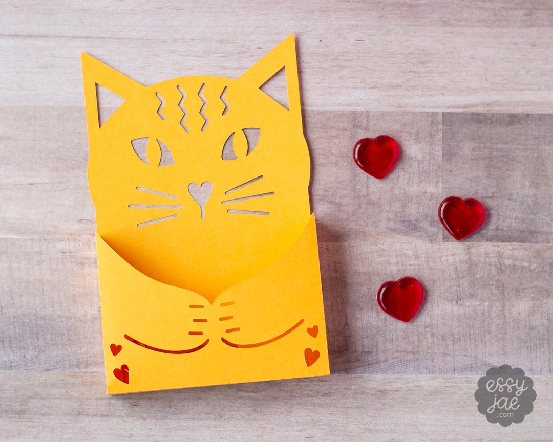 Cat Candy Holder Pocket Card Candy Holder Valentine SVG File ...