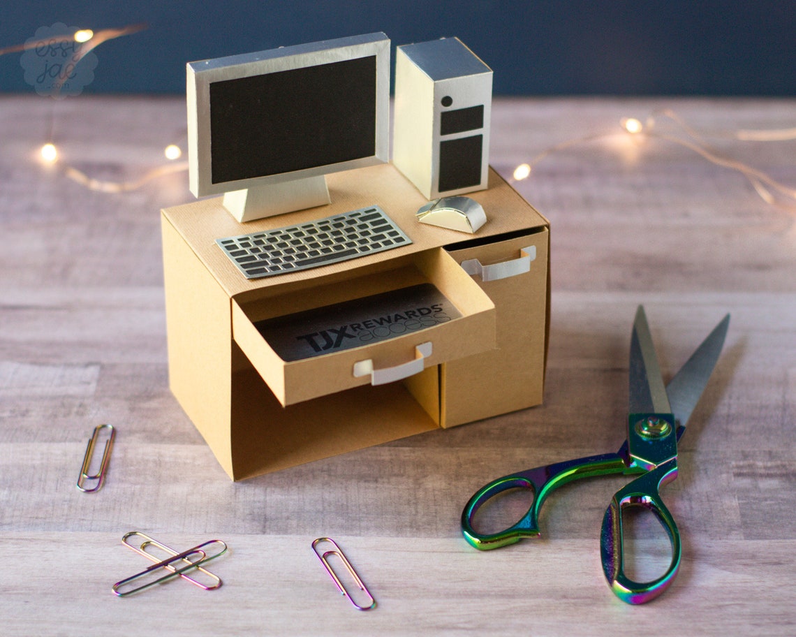 3D Computer and Computer Desk SVG Cut File Gift Card Holder - Etsy