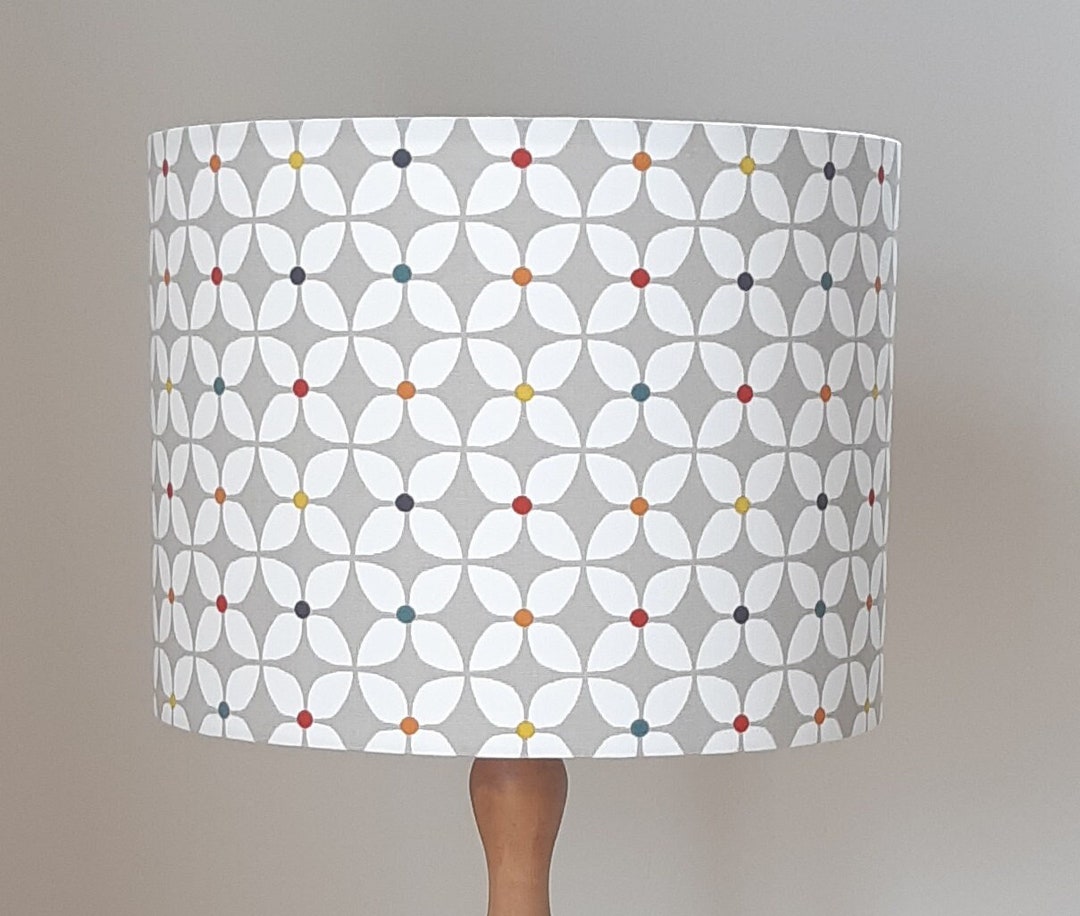 Lampshade Grey Multi-coloured Dots & Leaves Lampshade - Etsy UK