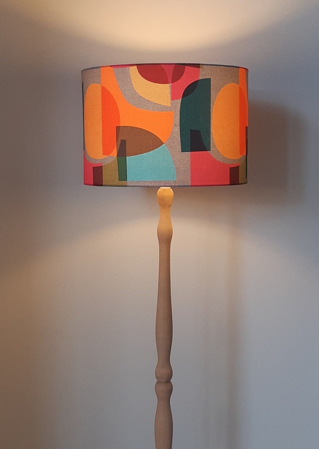 Multi-coloured/colored Lampshade, Abstract Pink, Grey, Yellow Drum Lamp ...