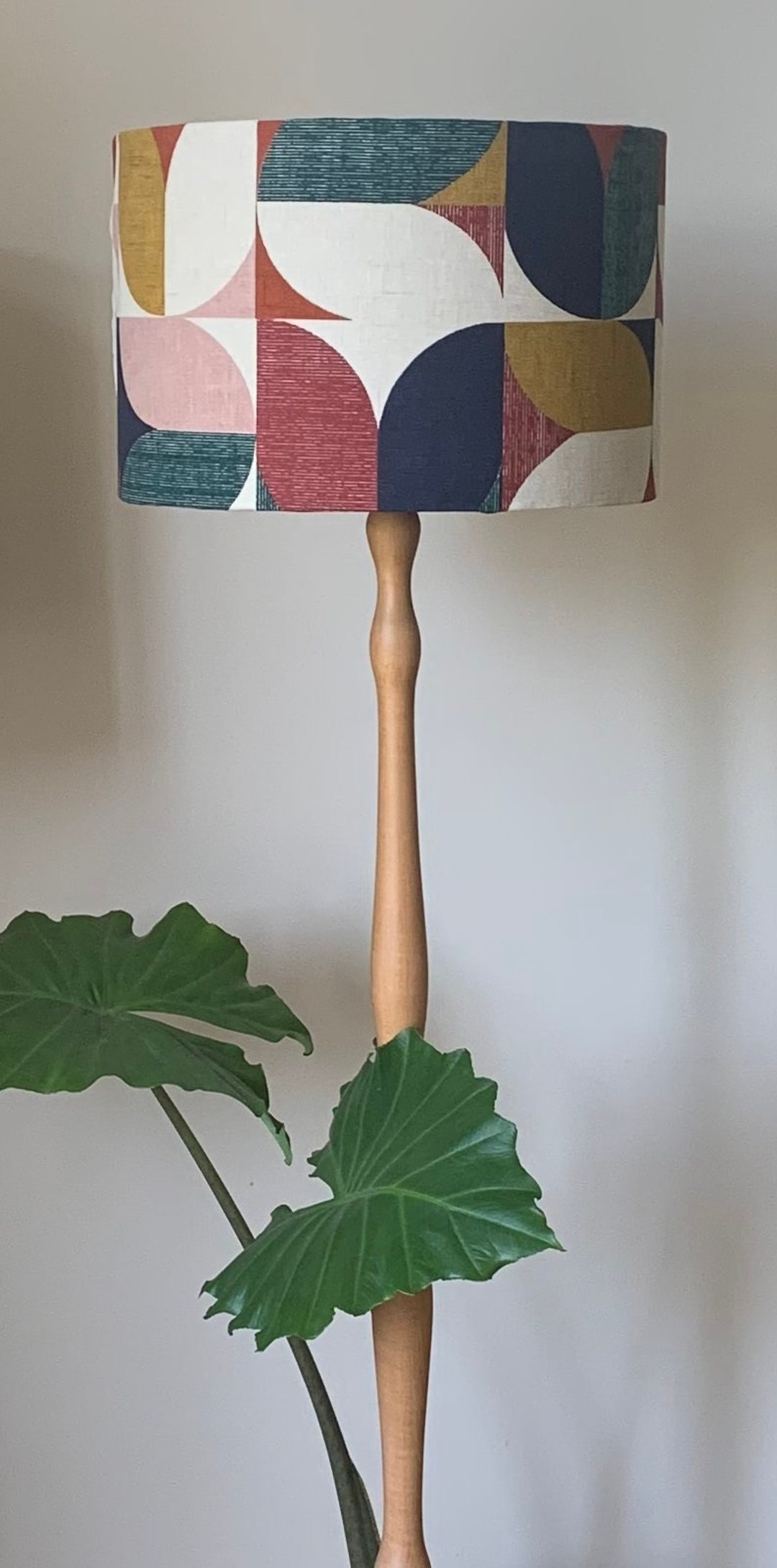 Geometric Multi-coloured Cotton Fabric Lampshade Mustard, Blue, Red ...