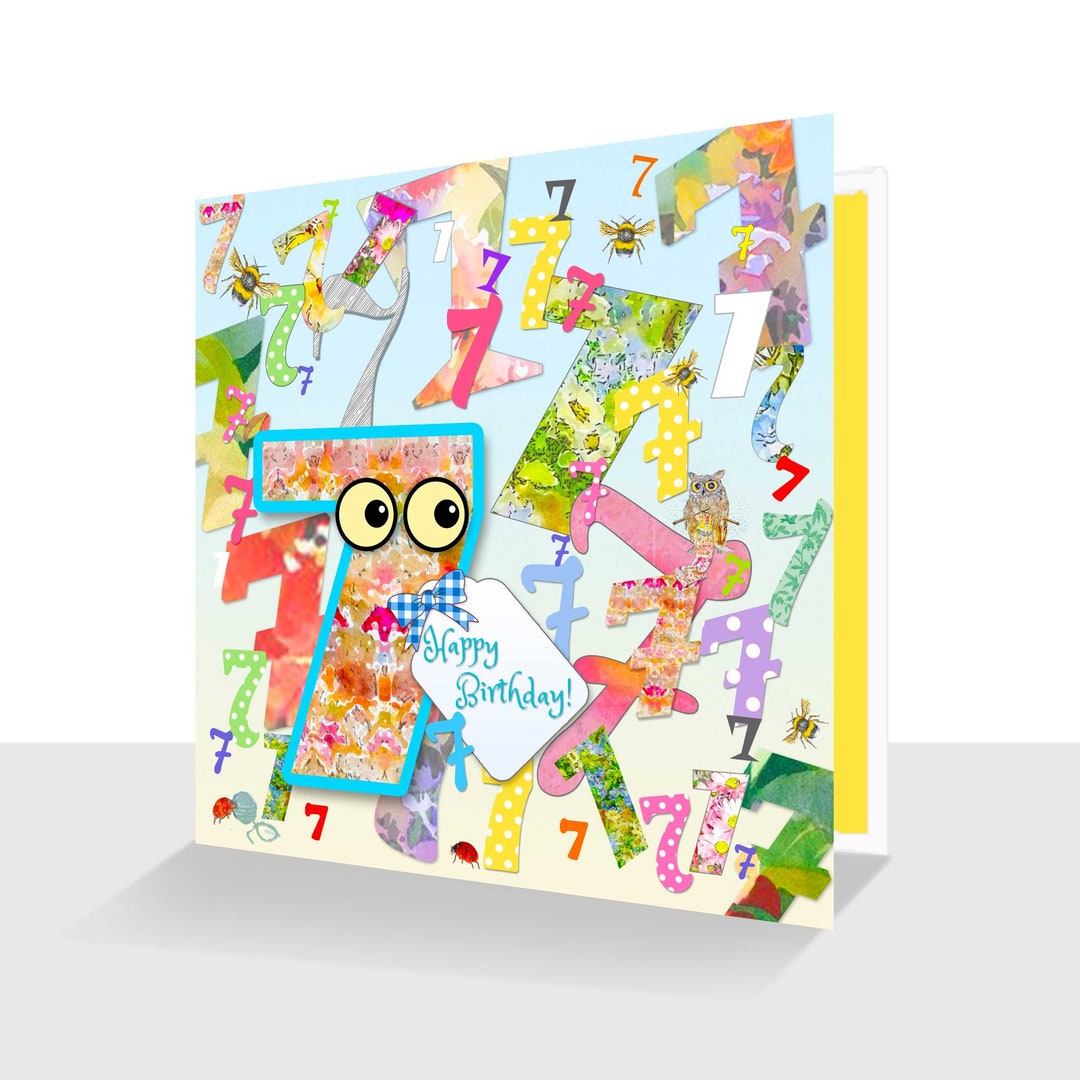 Colourful 7th Birthday Card Hand Finished Kids Birthday Card, Children ...
