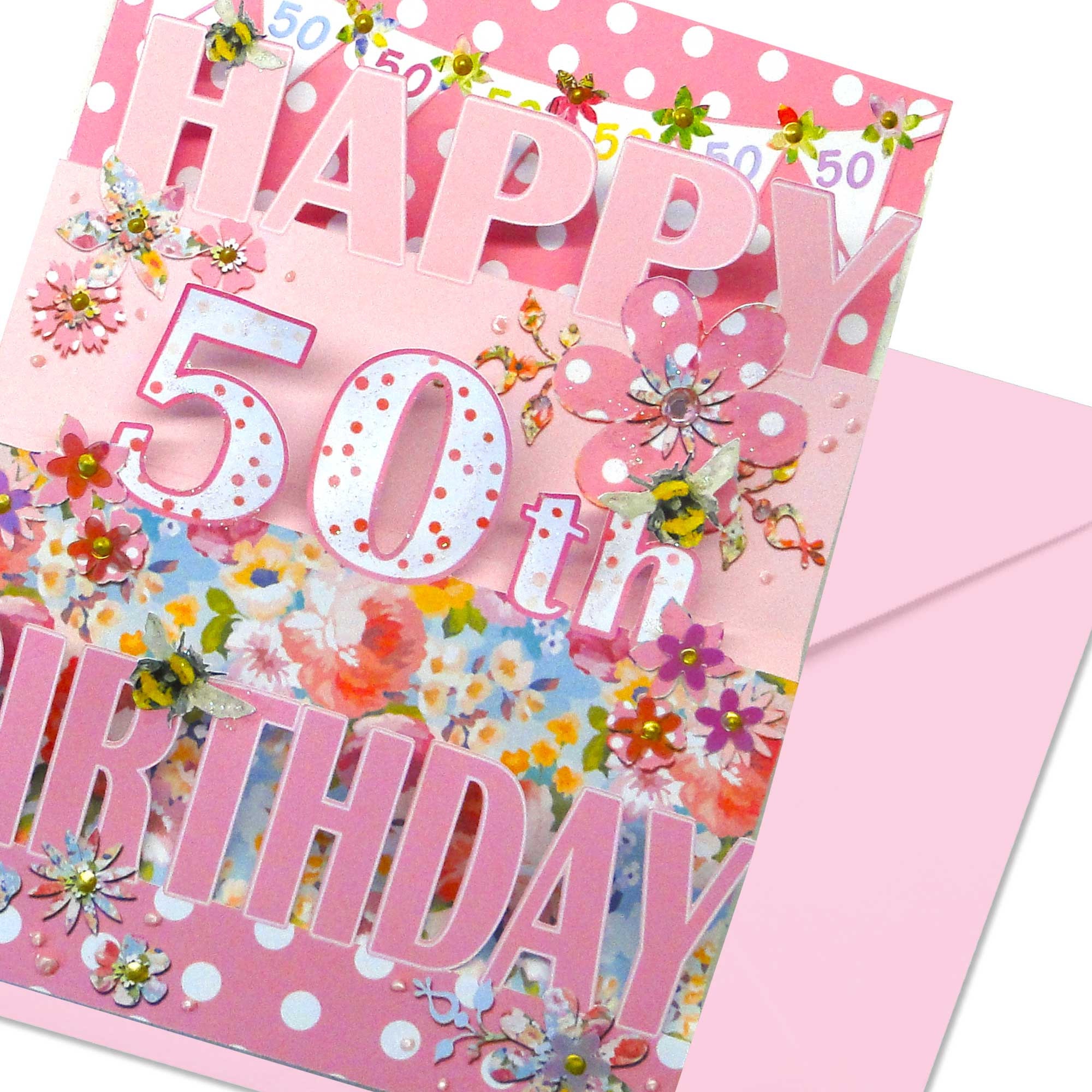 Pop Up 50th Birthday Card Personalised Option Floral Happy Birthday