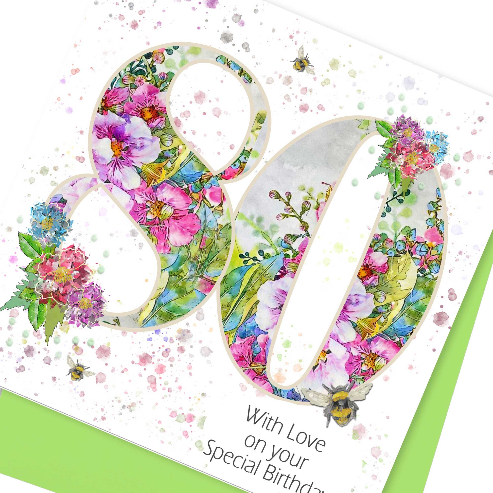 Floral Happy 80th Birthday Card: With Love on Your Special Day With Bee ...