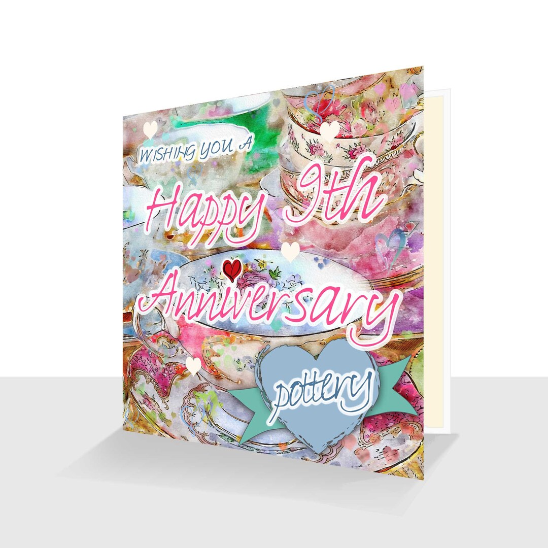 9th Anniversary Card: Pottery Wedding Anniversary Card Personalised ...