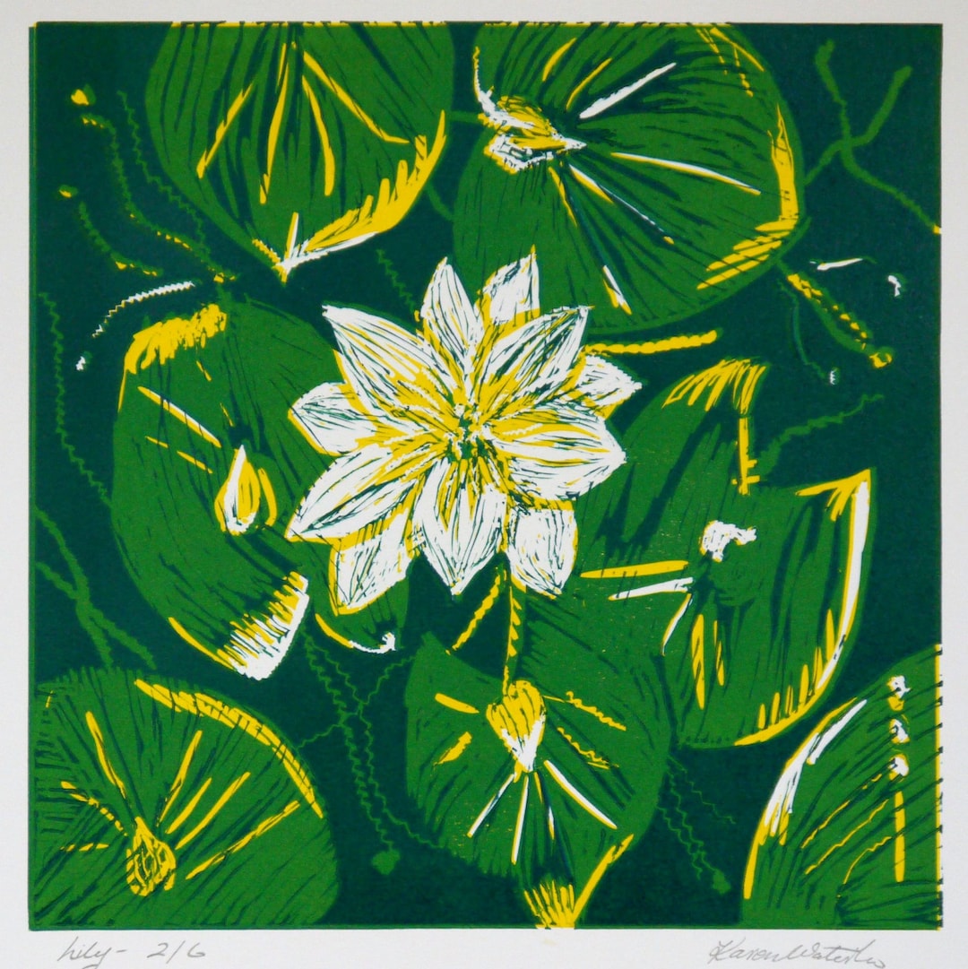 Water Lily Linocut. Lily Pond. Limited Edition Print. Flower Print. - Etsy