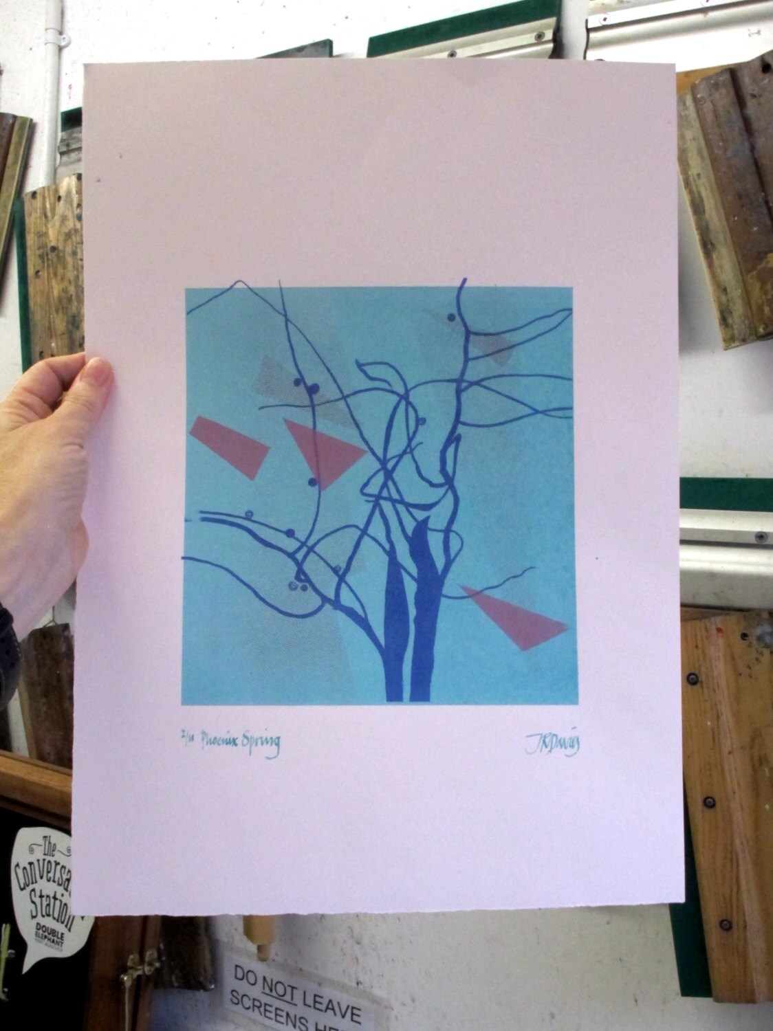 Abstract Screenprint in Turquoise, Pink and Blue by Robert Davies ...