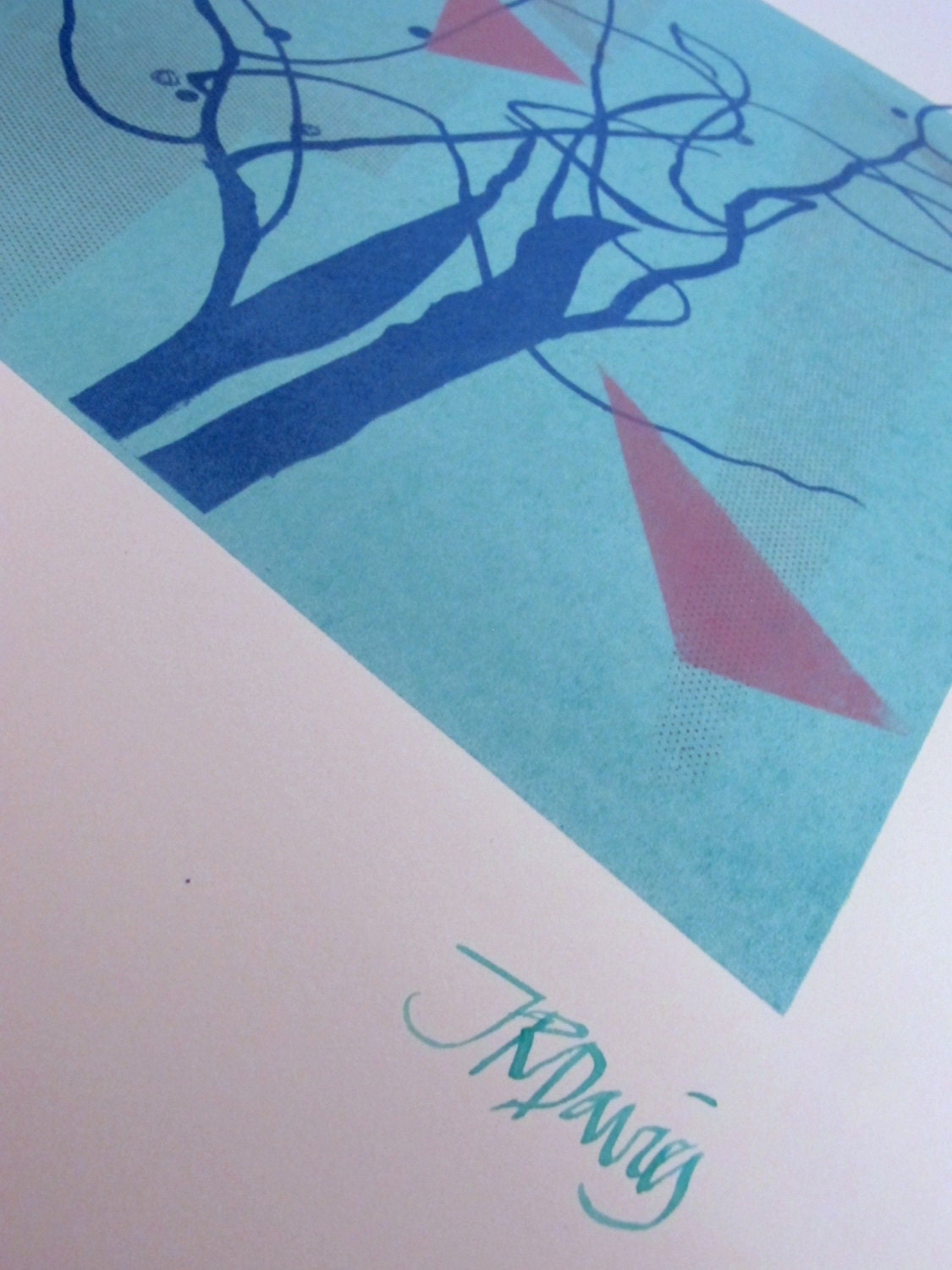 Abstract Screenprint in Turquoise, Pink and Blue by Robert Davies ...
