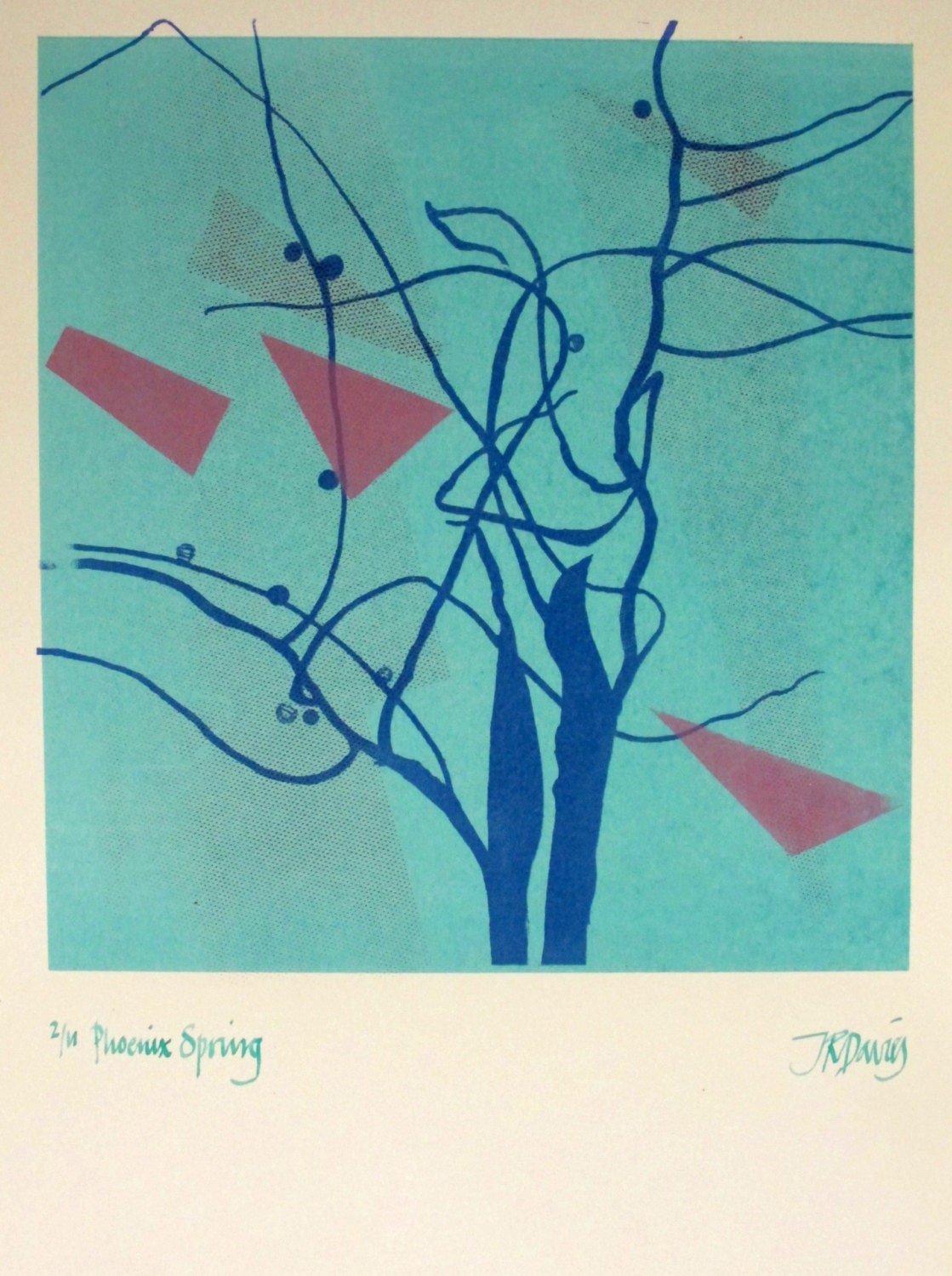 Abstract Screenprint in Turquoise, Pink and Blue by Robert Davies ...