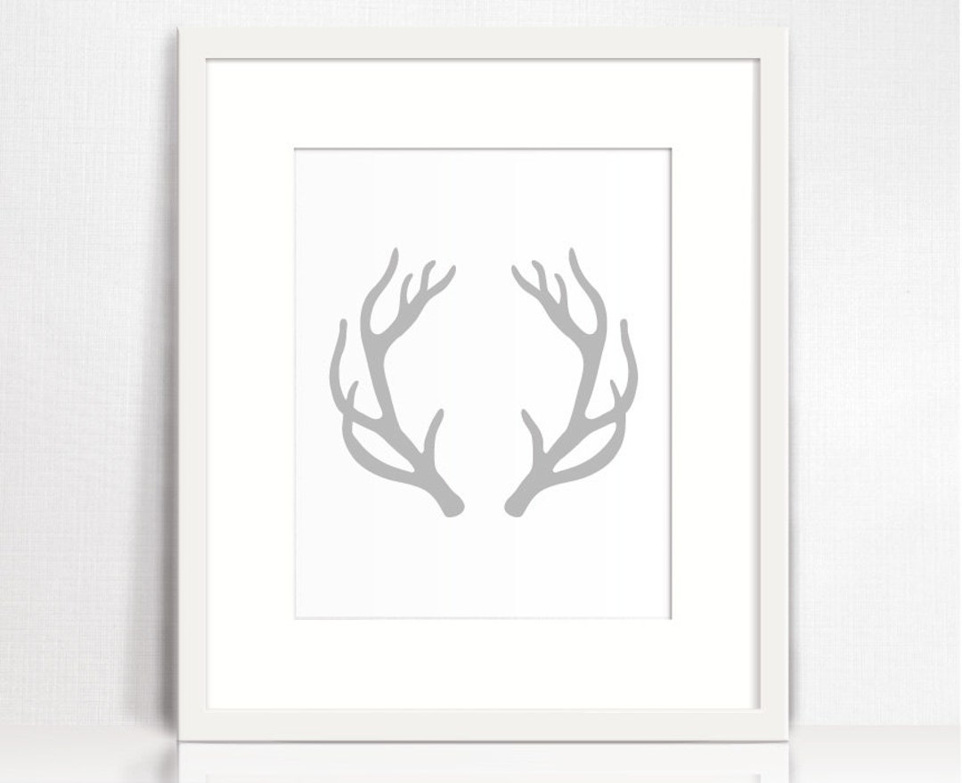 Grey Antler Print. Printable Wall Decor. Deer Antler Poster. Grey White ...