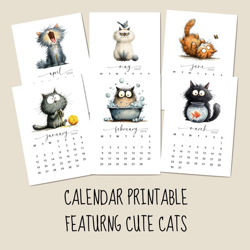 Printable Desk Cat Calendar - Etsy