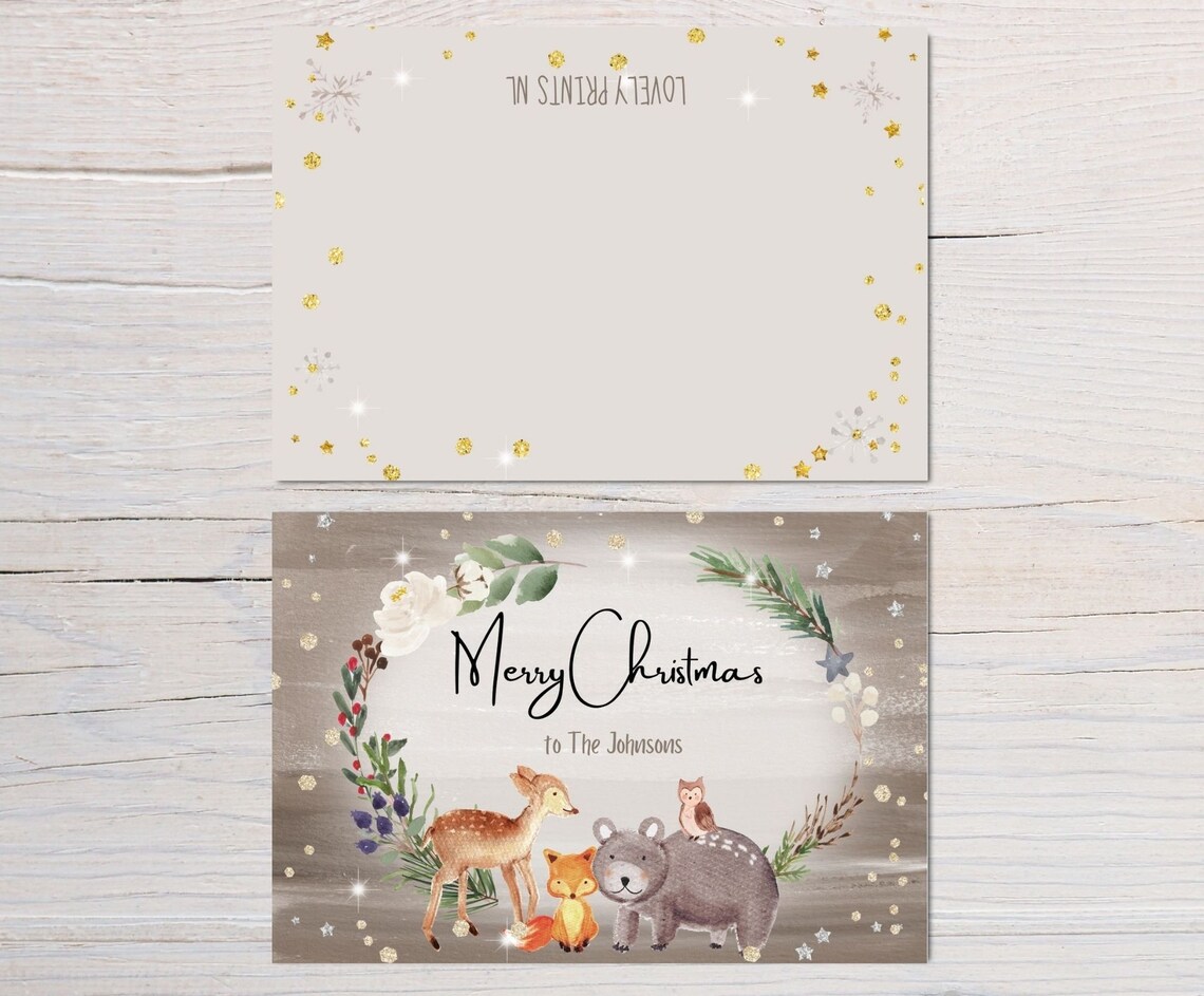 Editable Woodland Forest Christmas Card, Canva Christmas Card Template ...