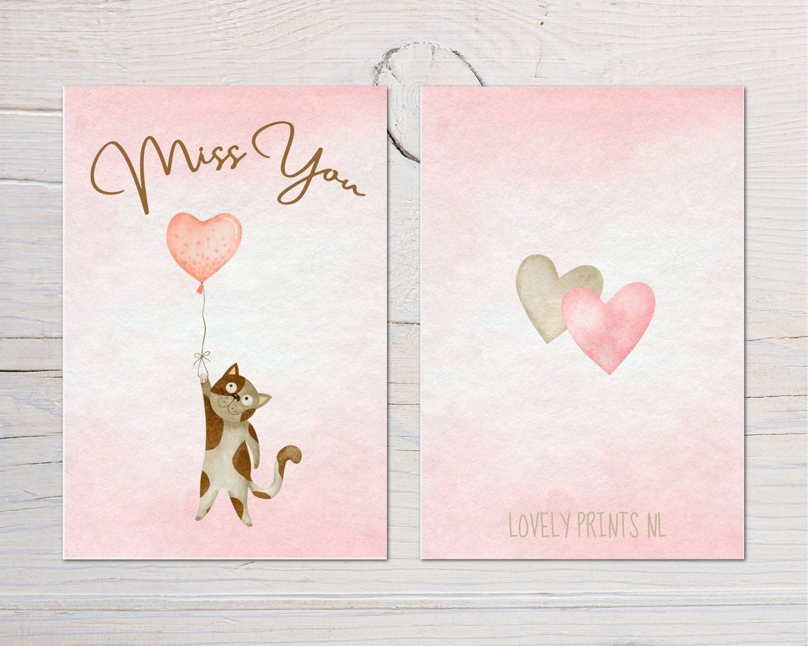 Printable Miss You Card Digital Cat Lovers Card Instant - Etsy