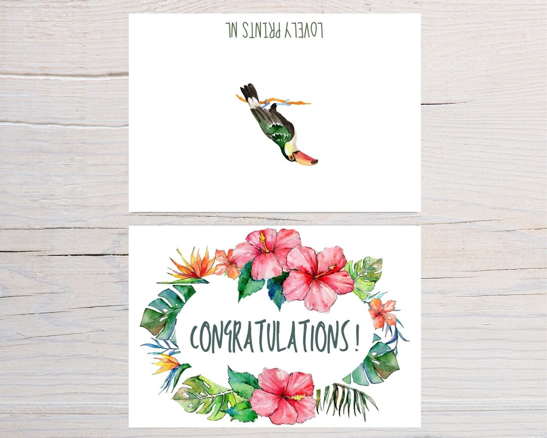 Printable Tropical Congratulations Card Digital Floral - Etsy