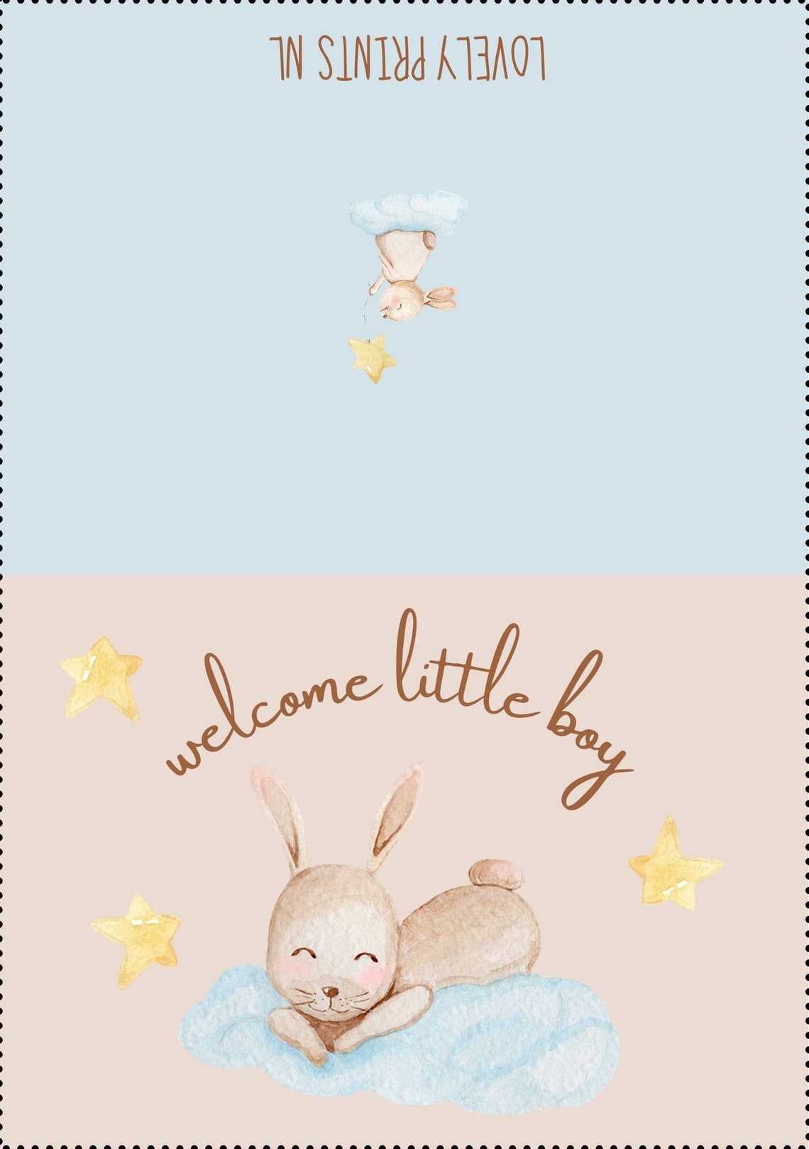 Printable Welcome Little Boy Card, Watercolor New Baby Boy Card, Sweet ...