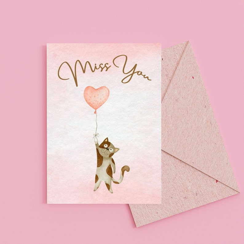 Printable Miss You Card Digital Cat Lovers Card Instant - Etsy