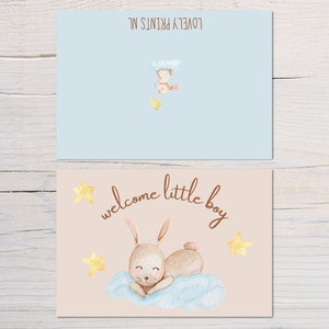 Printable Welcome Little Boy Card, Watercolor New Baby Boy Card, Sweet ...