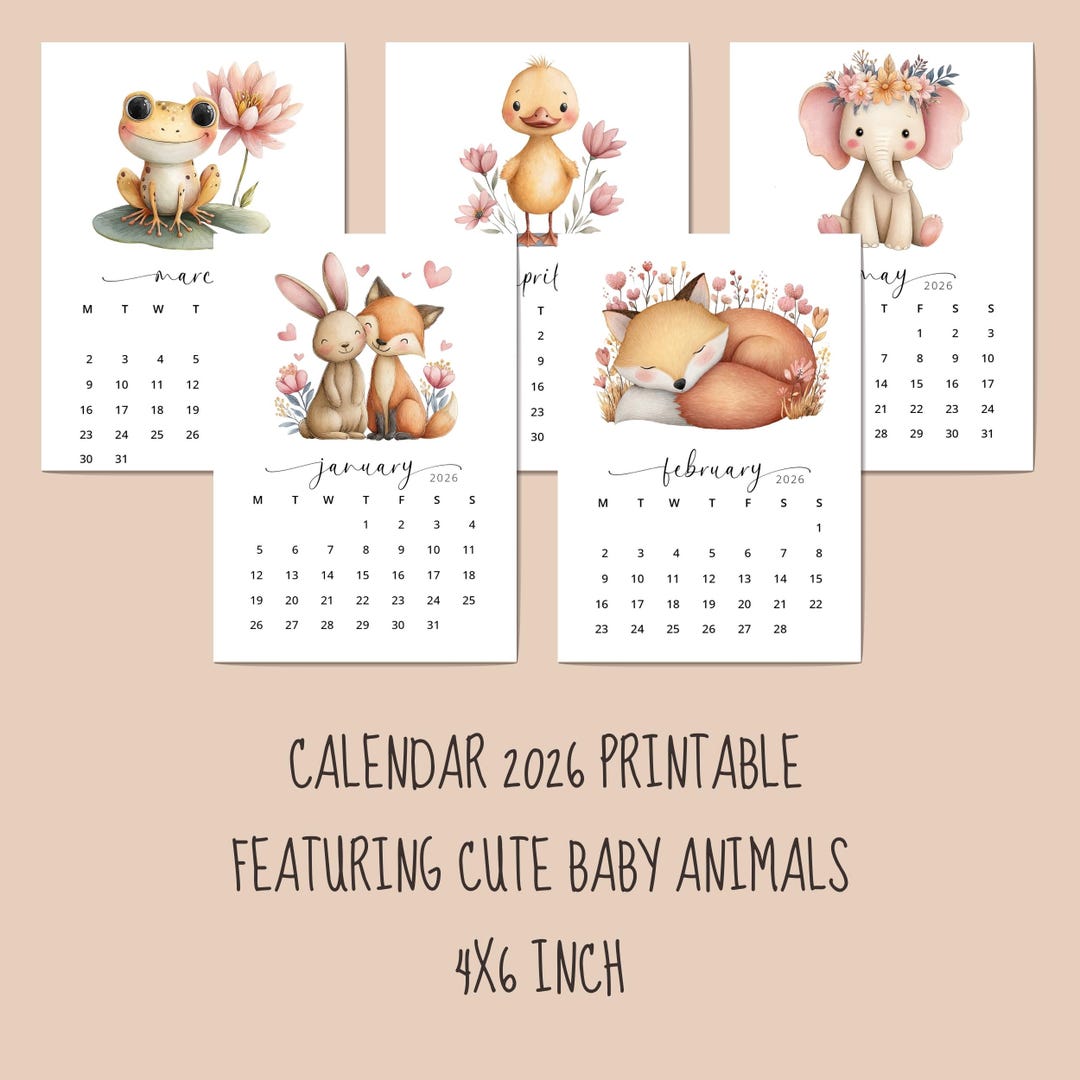 Printable Kids Mini Calendar 2026, Watercolor Nursery Mini Calendar ...