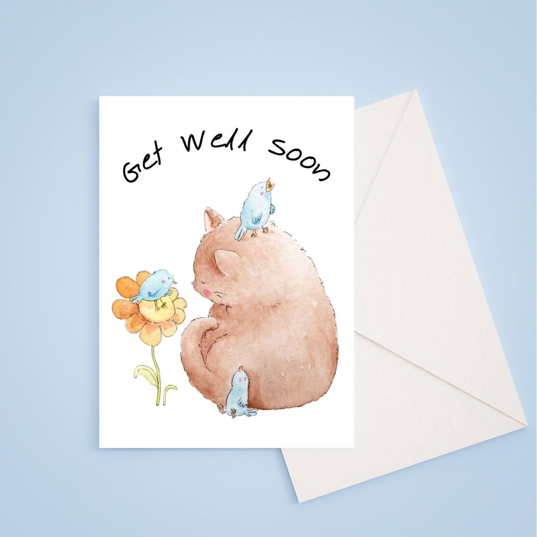 Printable Kitty Get Well Soon Card, Cat Lovers Watercolor Card, Instant ...