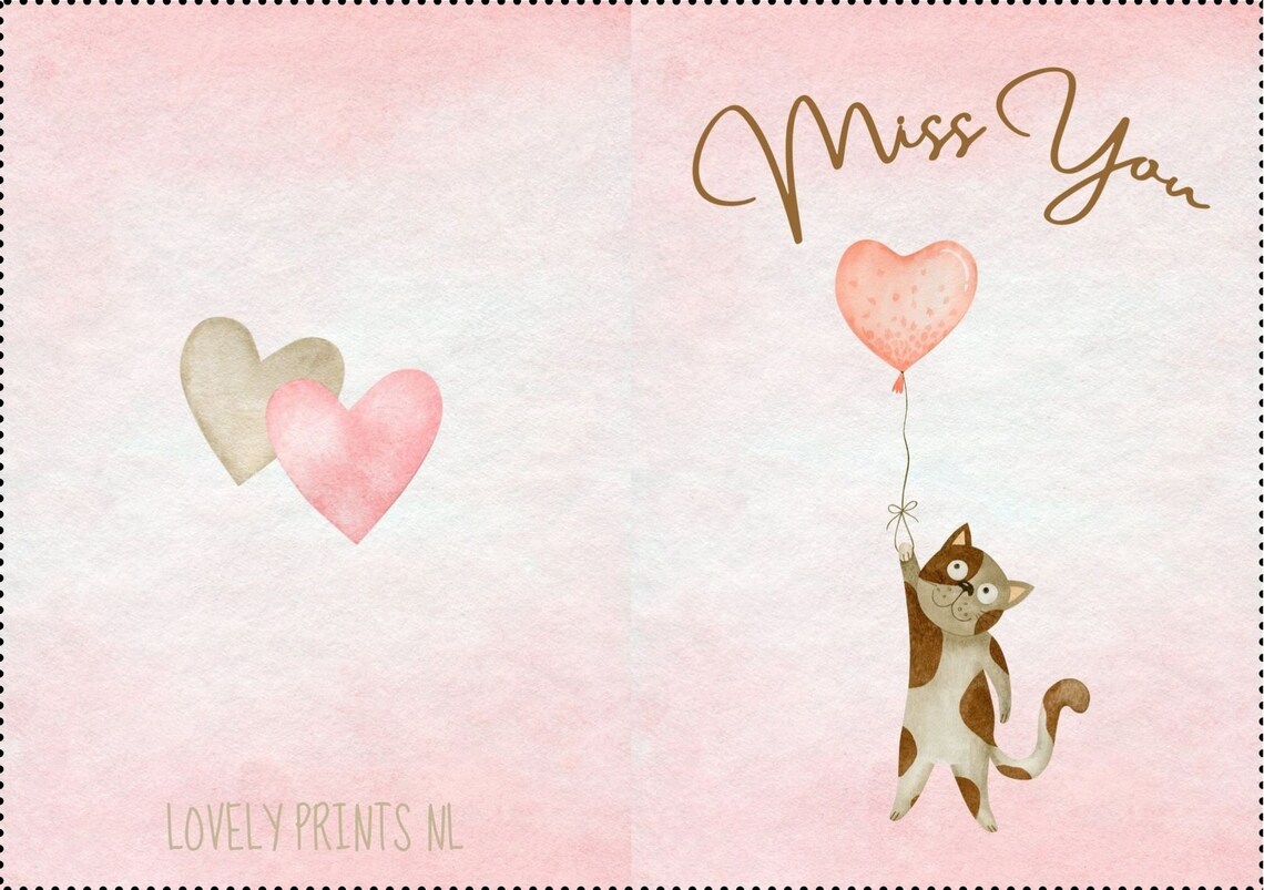 Printable Miss You Card Digital Cat Lovers Card Instant - Etsy