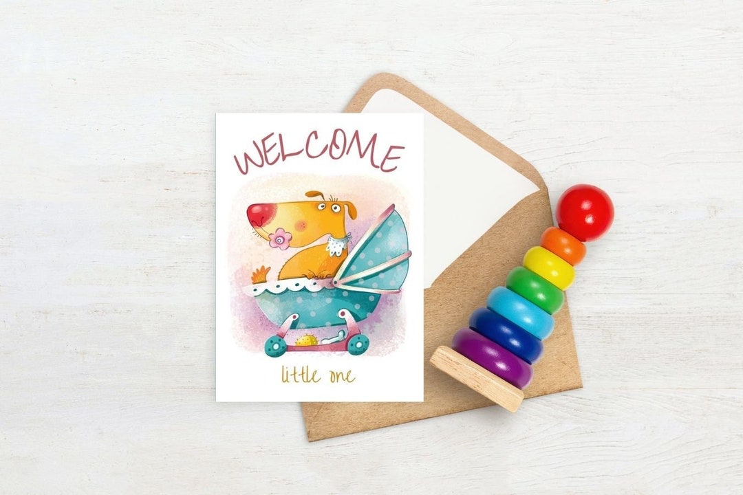 Printable Welcome Little One Greeting Card, Watercolor Animal New Baby ...