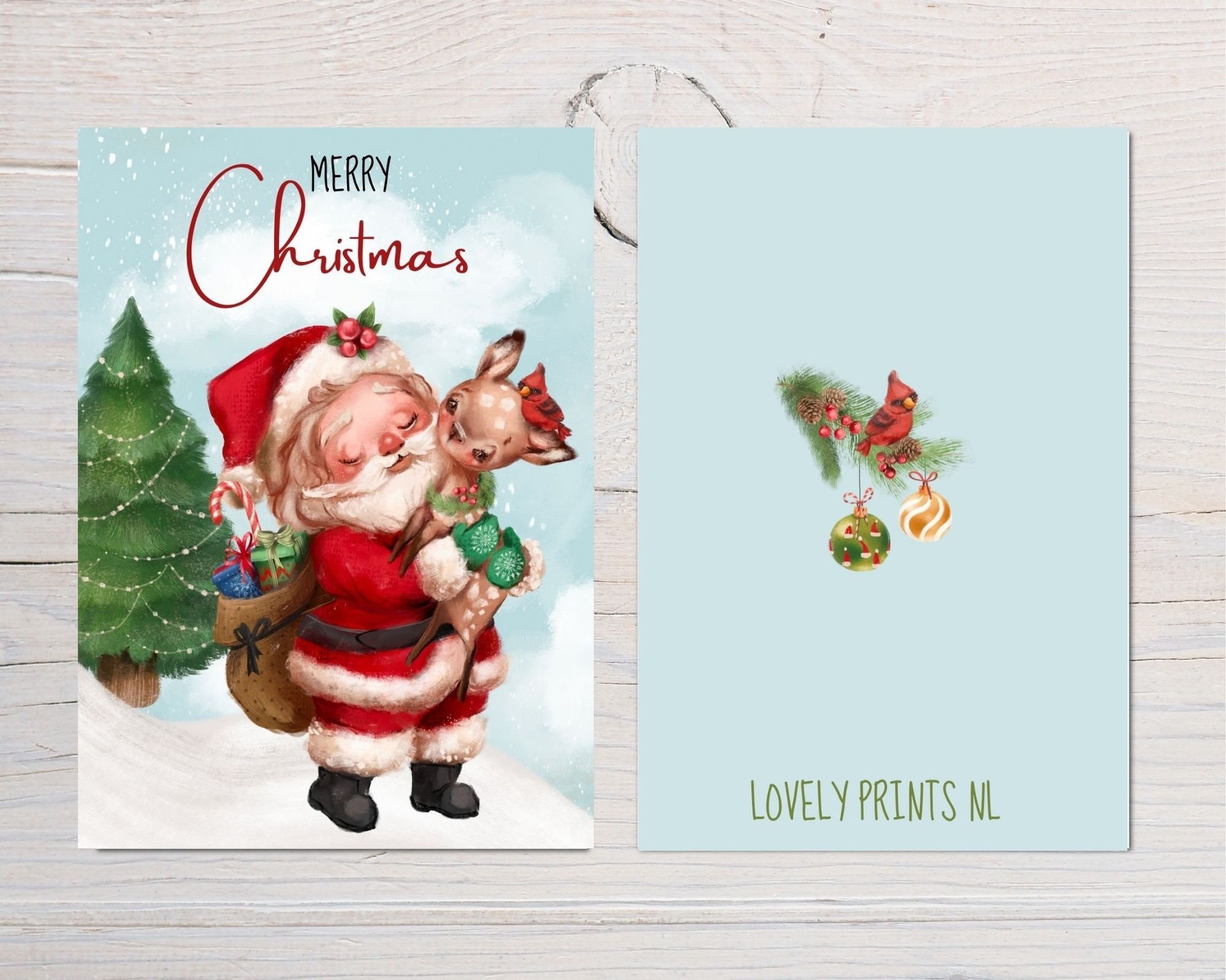 Printable Santa Merry Christmas Card, Downloadable Watercolor Christmas ...
