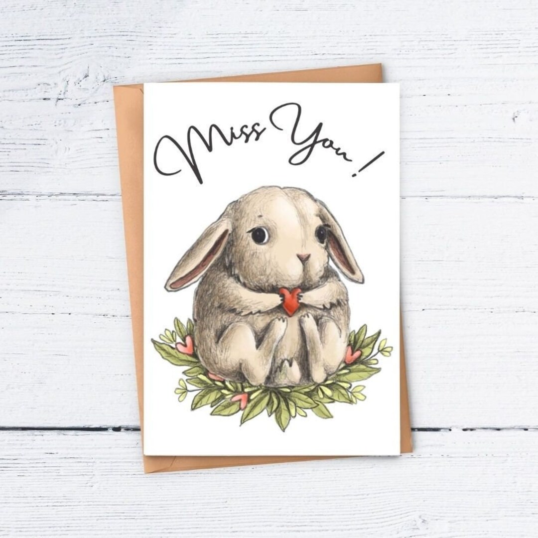 Printable Miss You Bunny Card, Sweet Animal Miss You Card, Instant ...